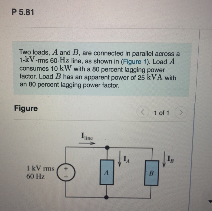 Solved P 5.81 Two loads, A and B, are connected in parallel | Chegg.com