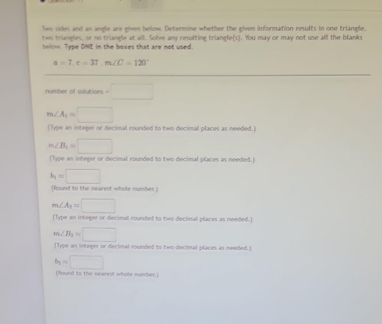 Solved Two sides and an angle are given below. Determine | Chegg.com