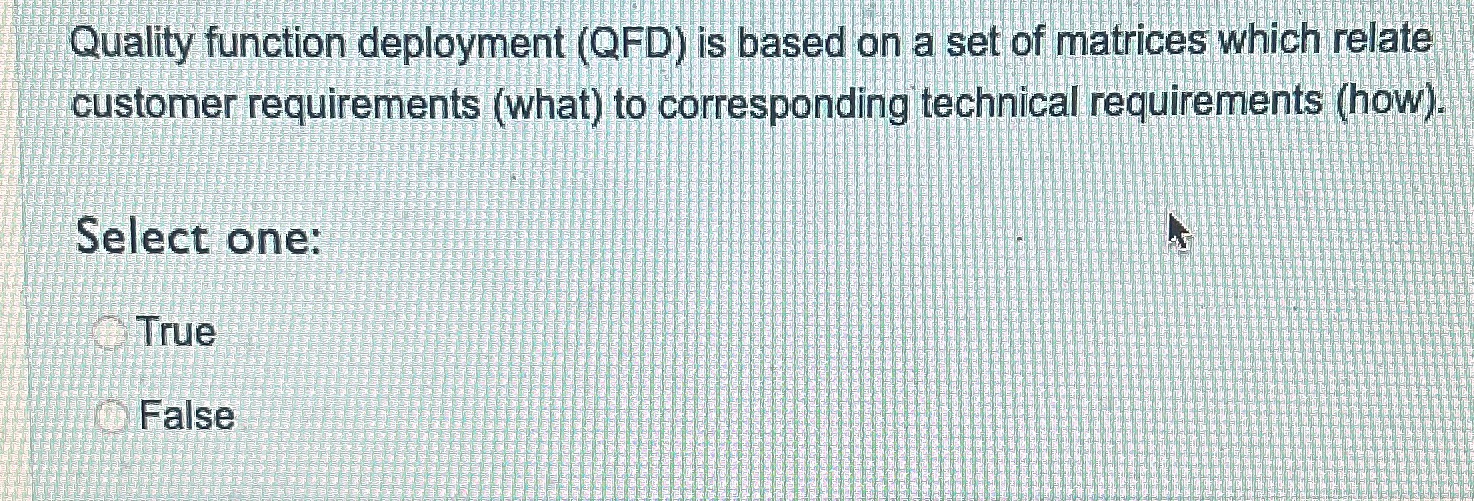 Solved Quality function deployment (QFD) ﻿is based on a set | Chegg.com