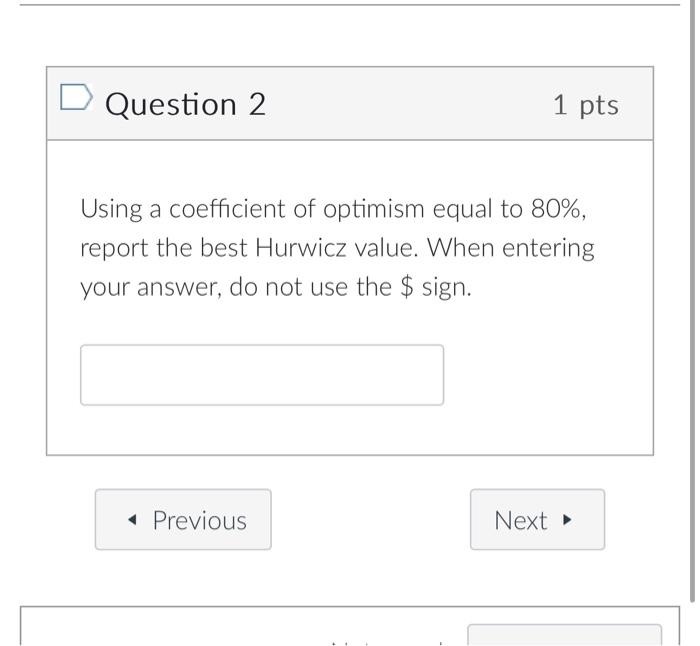 Solved Using a coefficient of optimism equal to 80%, report | Chegg.com