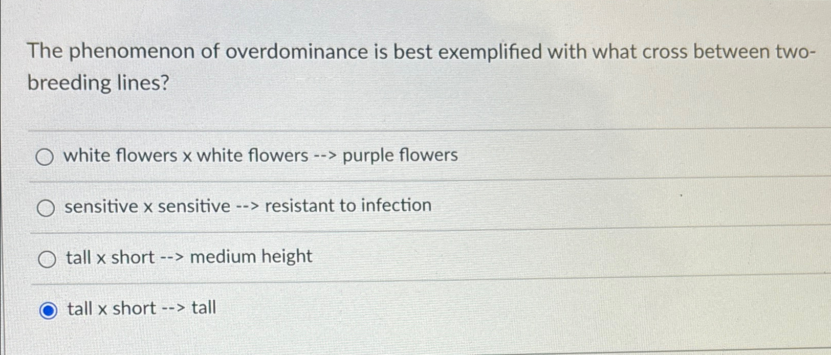 Solved The phenomenon of overdominance is best exemplified | Chegg.com