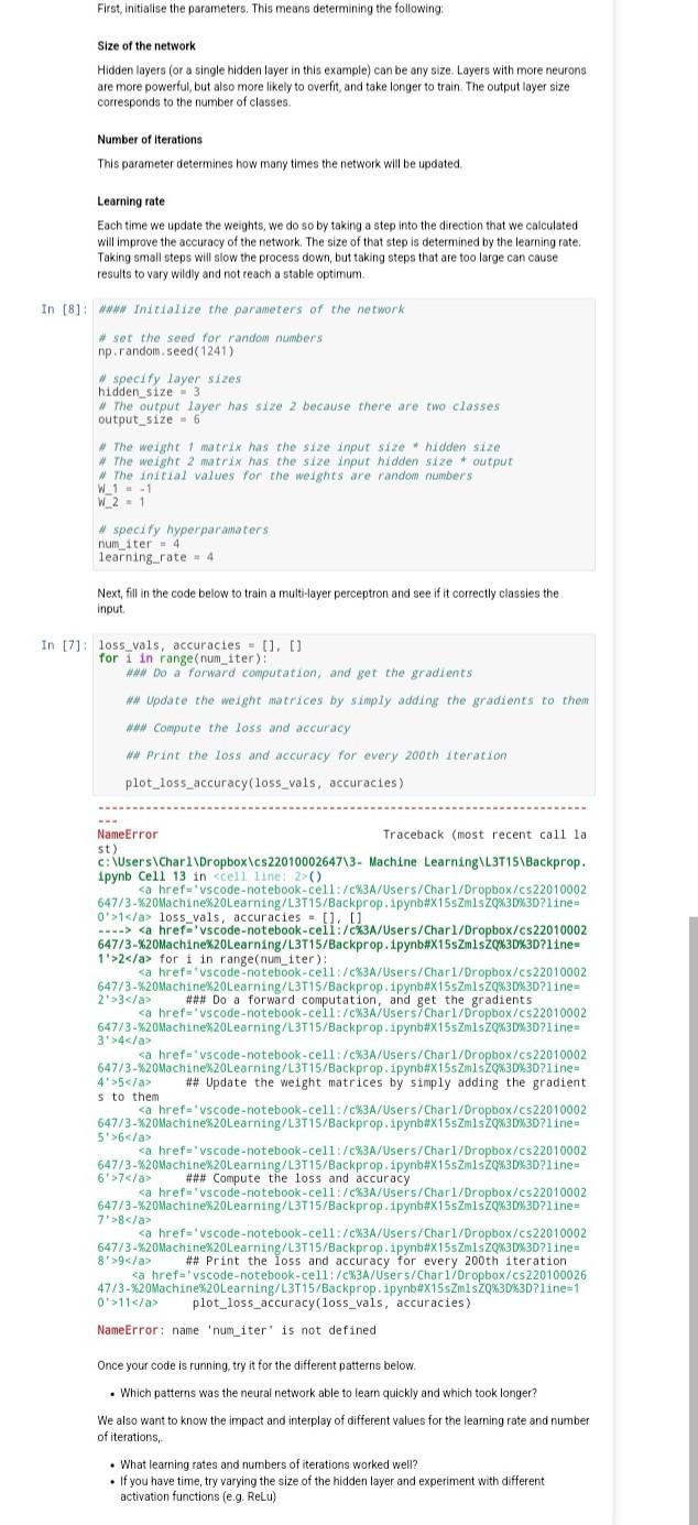Backpropagation Exercise In this exercise we will use | Chegg.com