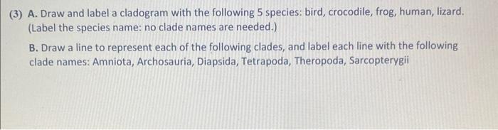 Solved (3) A. Draw and label a cladogram with the following | Chegg.com