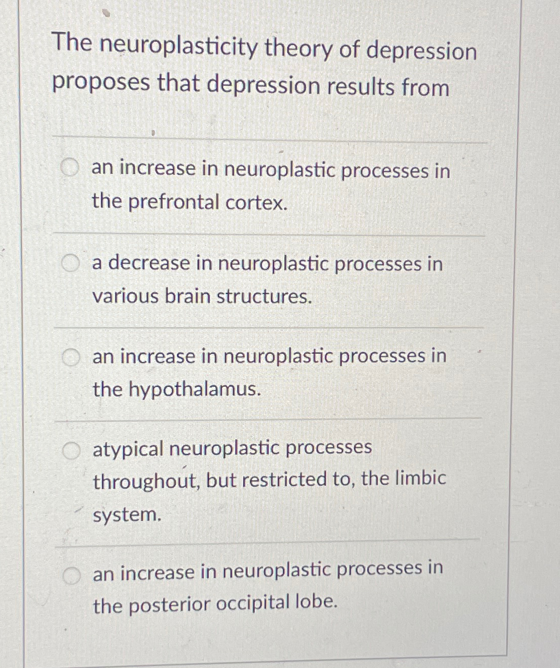 Solved The neuroplasticity theory of depression proposes | Chegg.com