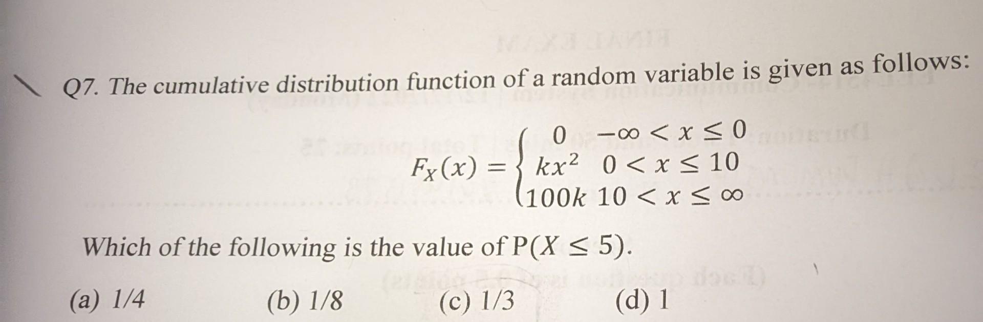 Solved Q7. The cumulative distribution function of a random | Chegg.com
