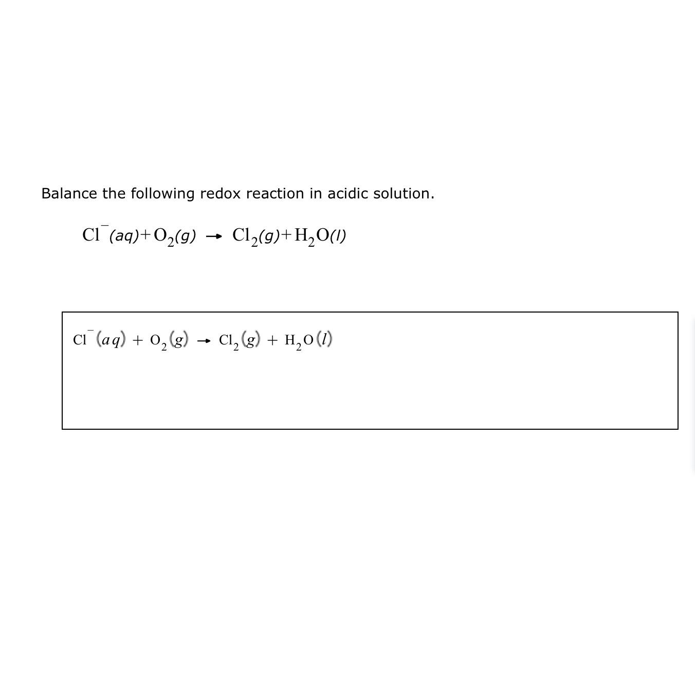 Solved Balance the following redox reaction in acidic | Chegg.com