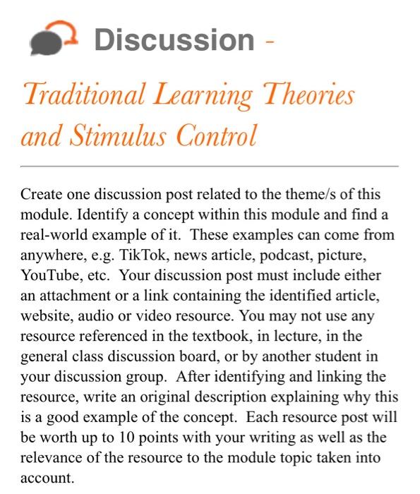 Solved Discussion - Traditional Learning Theories and | Chegg.com
