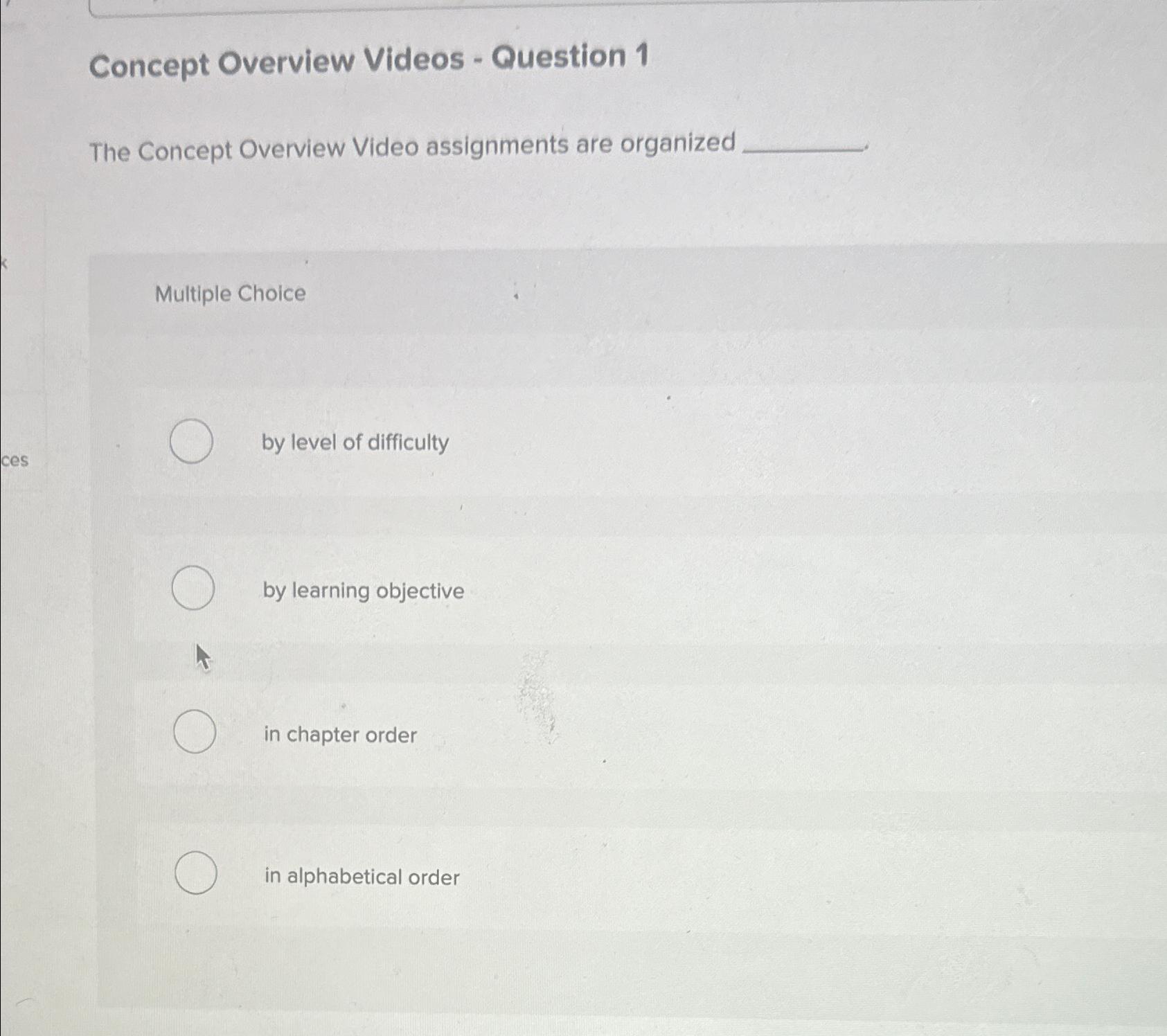 Solved Concept Overview Videos - ﻿Question 1The Concept | Chegg.com