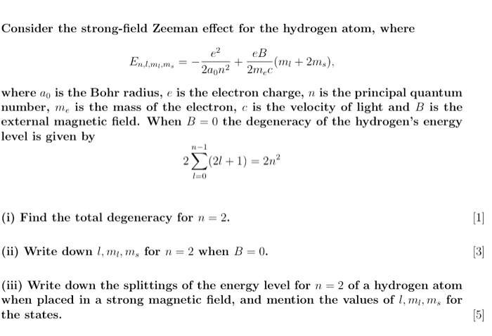 Solved Consider the strong-field Zeeman effect for the | Chegg.com