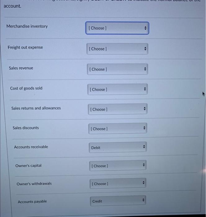 Solved account. Merchandise inventory [Choose ] Freight out | Chegg.com