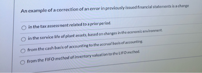 Solved An example of a correction of an error in previously | Chegg.com