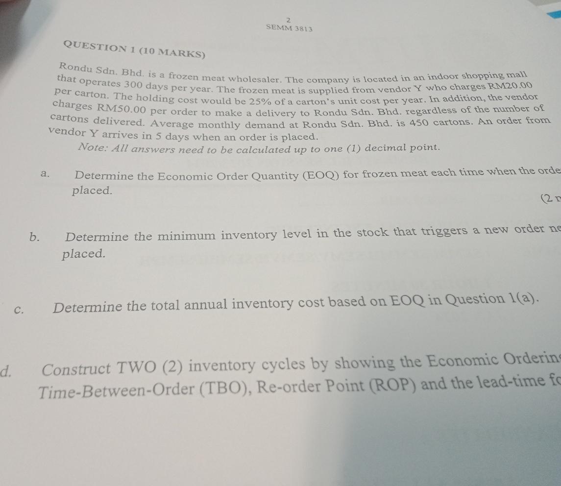 Solved SEMM23813QUESTION 1 (10 ﻿MARKS)Rondu Sdn. ﻿Bhd is a | Chegg.com