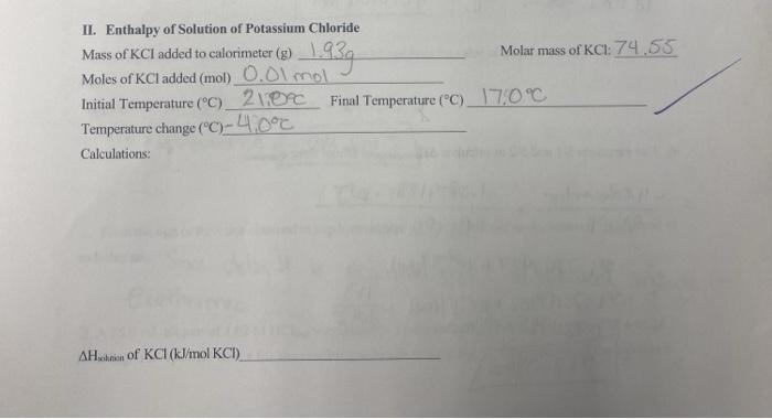 Solved 1939 II. Enthalpy of Solution of Potassium Chloride | Chegg.com