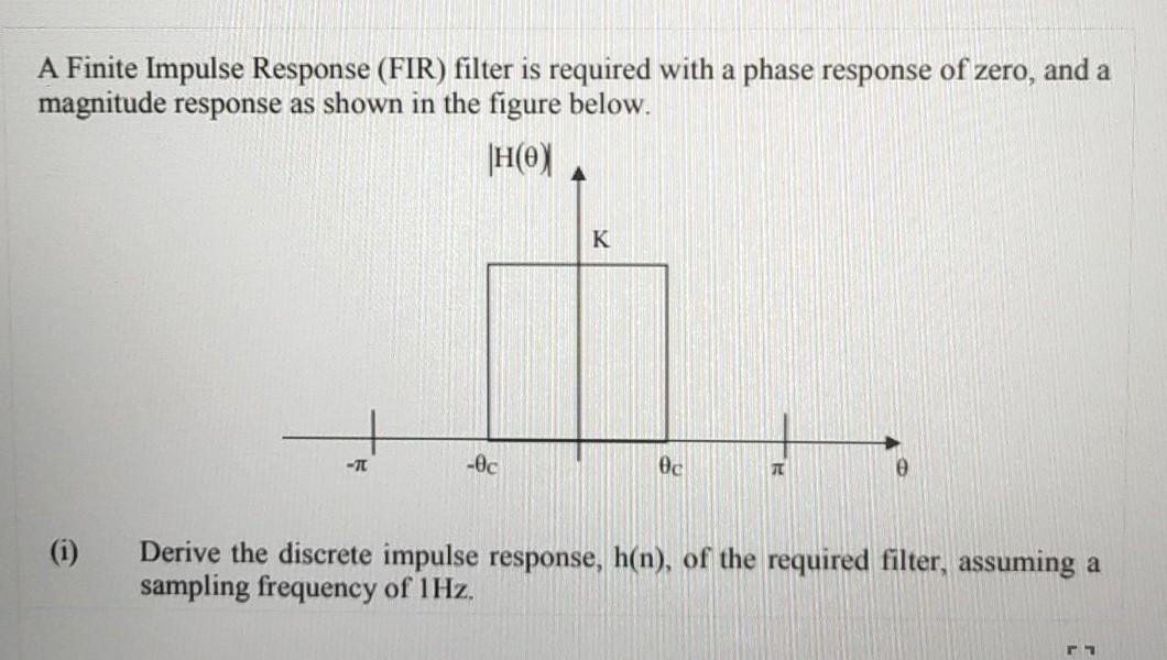 Solved A Finite Impulse Response (FIR) filter is required | Chegg.com