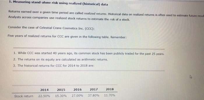 Solved 1. Measuring stand-alone risk using realized | Chegg.com