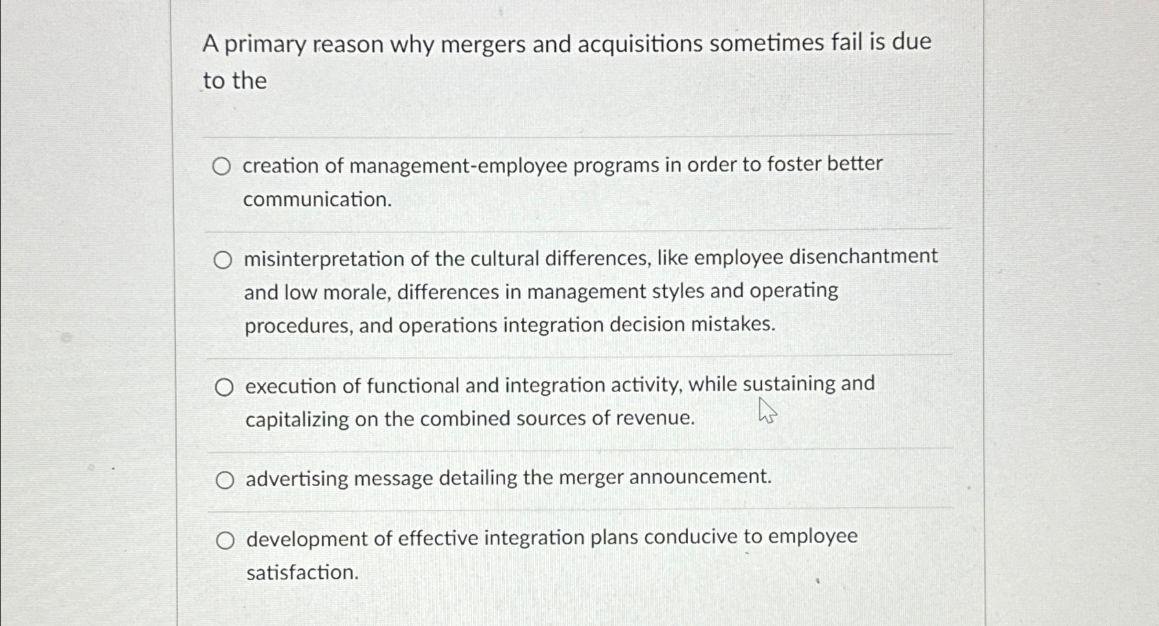 Solved A primary reason why mergers and acquisitions | Chegg.com
