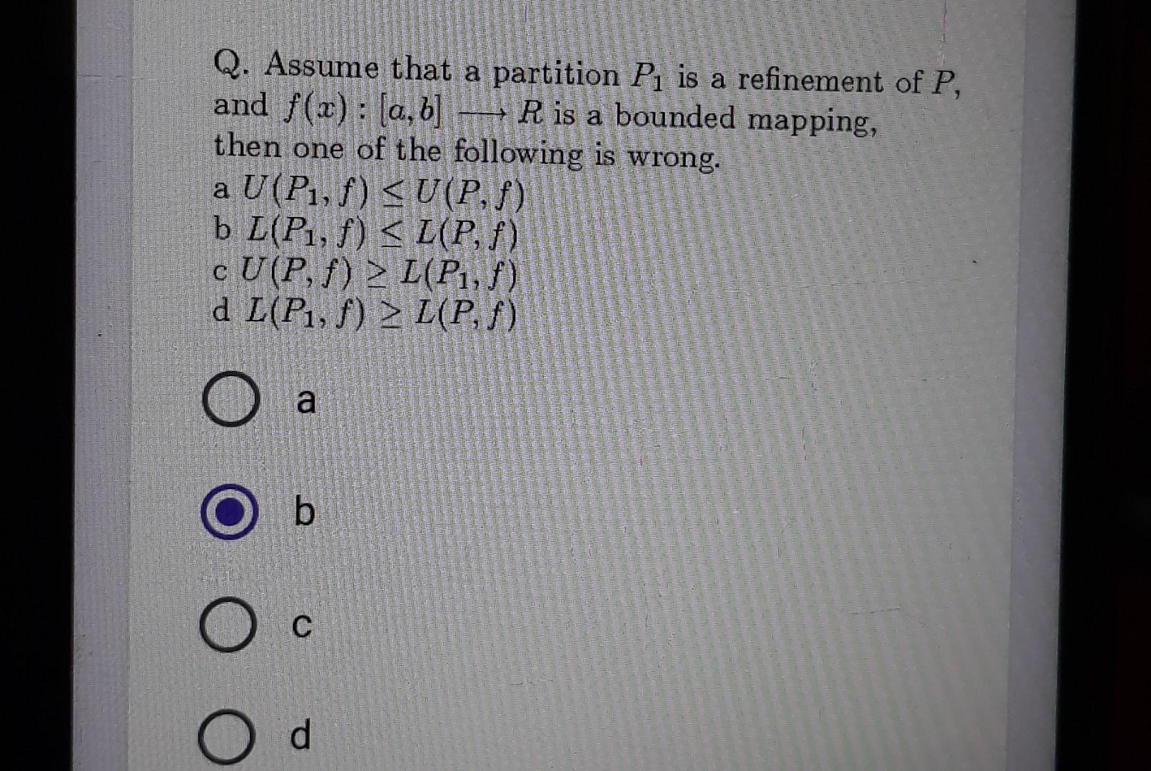 Solved Q. Assume that a partition P1 is a refinement of P, | Chegg.com
