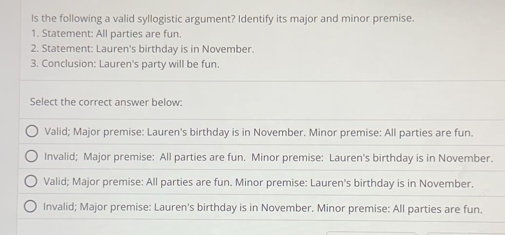 Solved Is the following a valid syllogistic argument? | Chegg.com