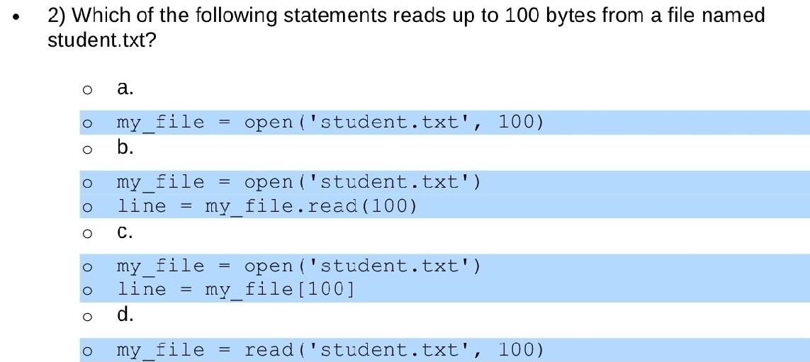 Solved 2 Which Of The Following Statements Reads Up To 100
