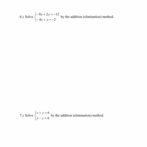 Solved 6.) Solve - 8x + 2y =-12 by the addition | Chegg.com