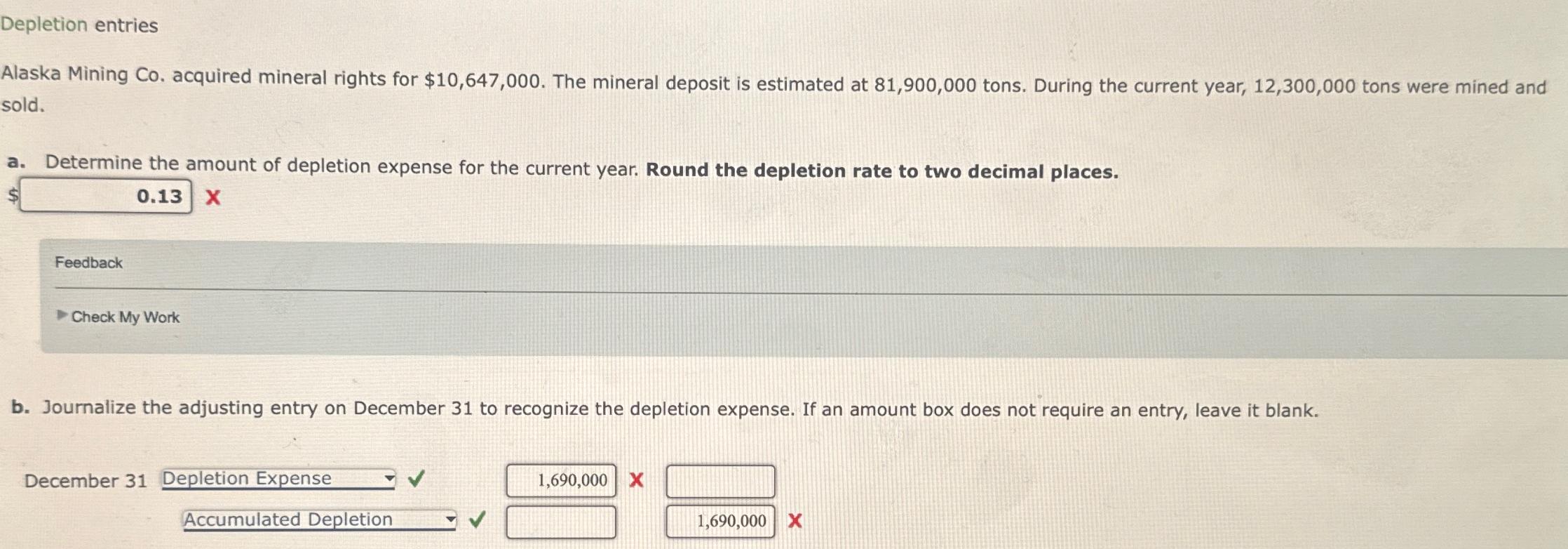 Solved Depletion entriesAlaska Mining Co. ﻿acquired mineral | Chegg.com