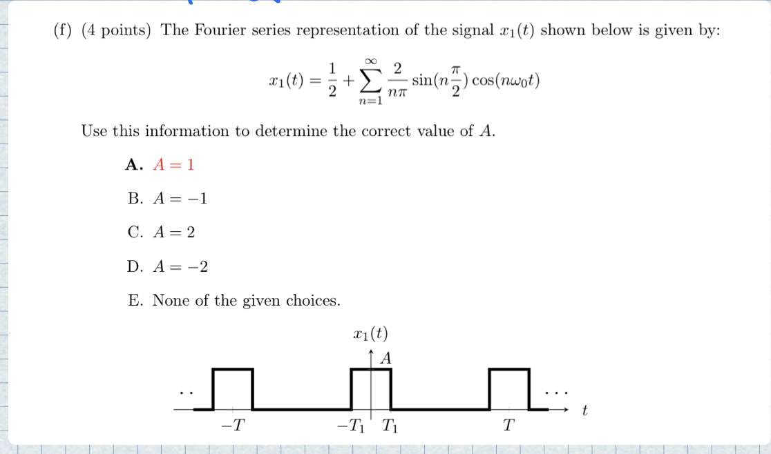 Solved (f) (4 ﻿points) ﻿The Fourier series representation of | Chegg.com
