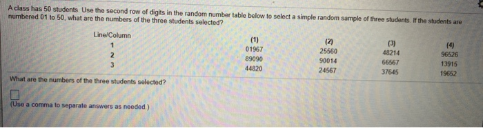 Solved A class has 50 students. Use the second row of digits | Chegg.com