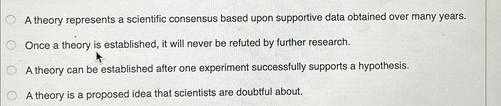 Solved A theory represents a scientific consensus based upon | Chegg.com