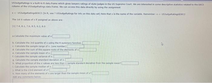 Solved USludgefatings is a built in R data.frame which gives | Chegg.com