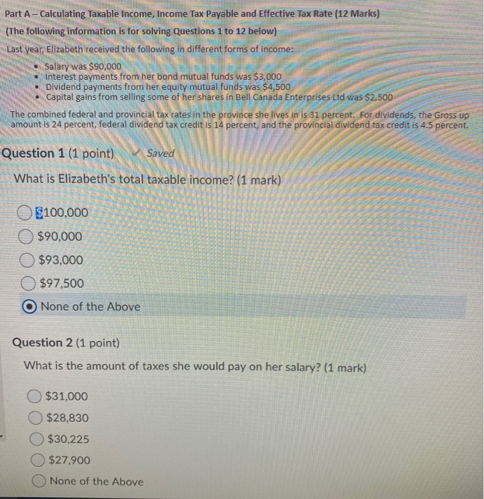 Solved Part A - Calculating Taxable income, Income Tax | Chegg.com