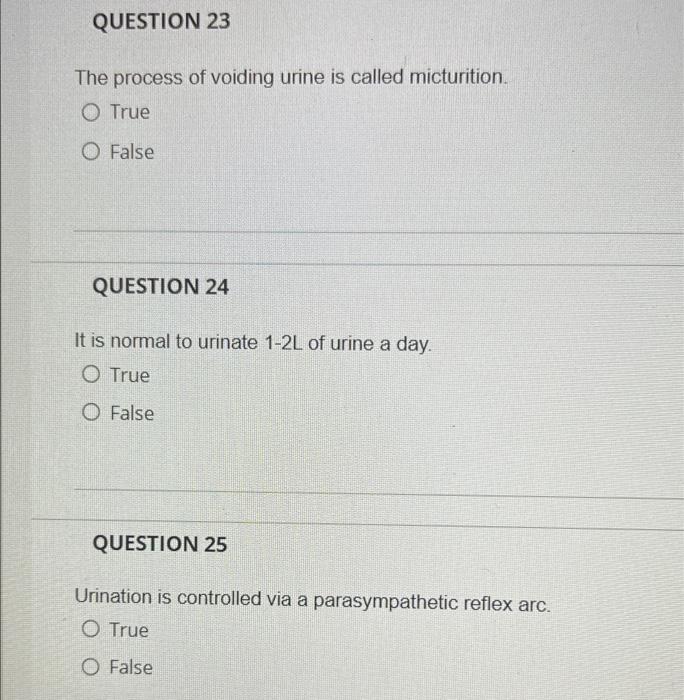 Solved QUESTION 23 The process of voiding urine is called | Chegg.com