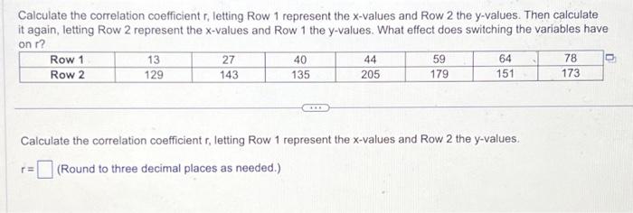 Solved Calculate the correlation coefficient r, letting Row | Chegg.com