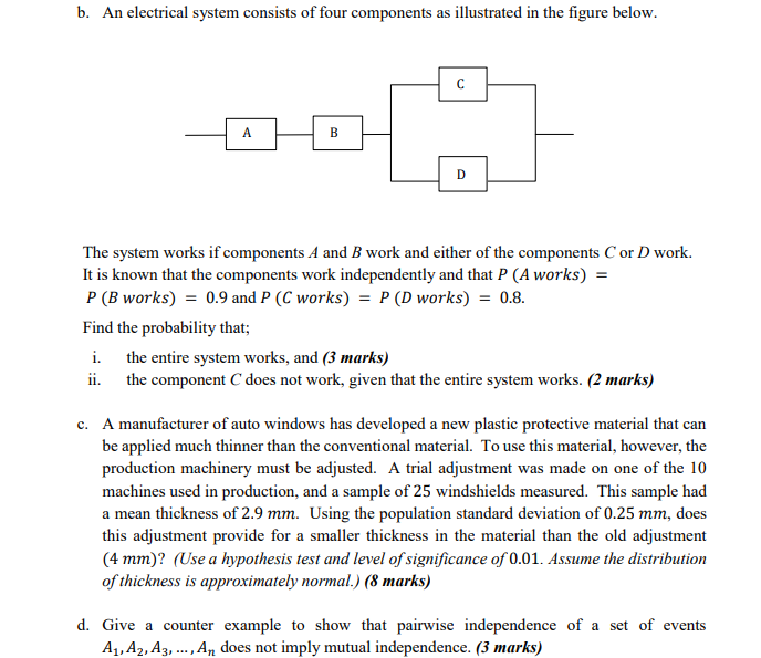 Solved b. ﻿An electrical system consists of four components | Chegg.com