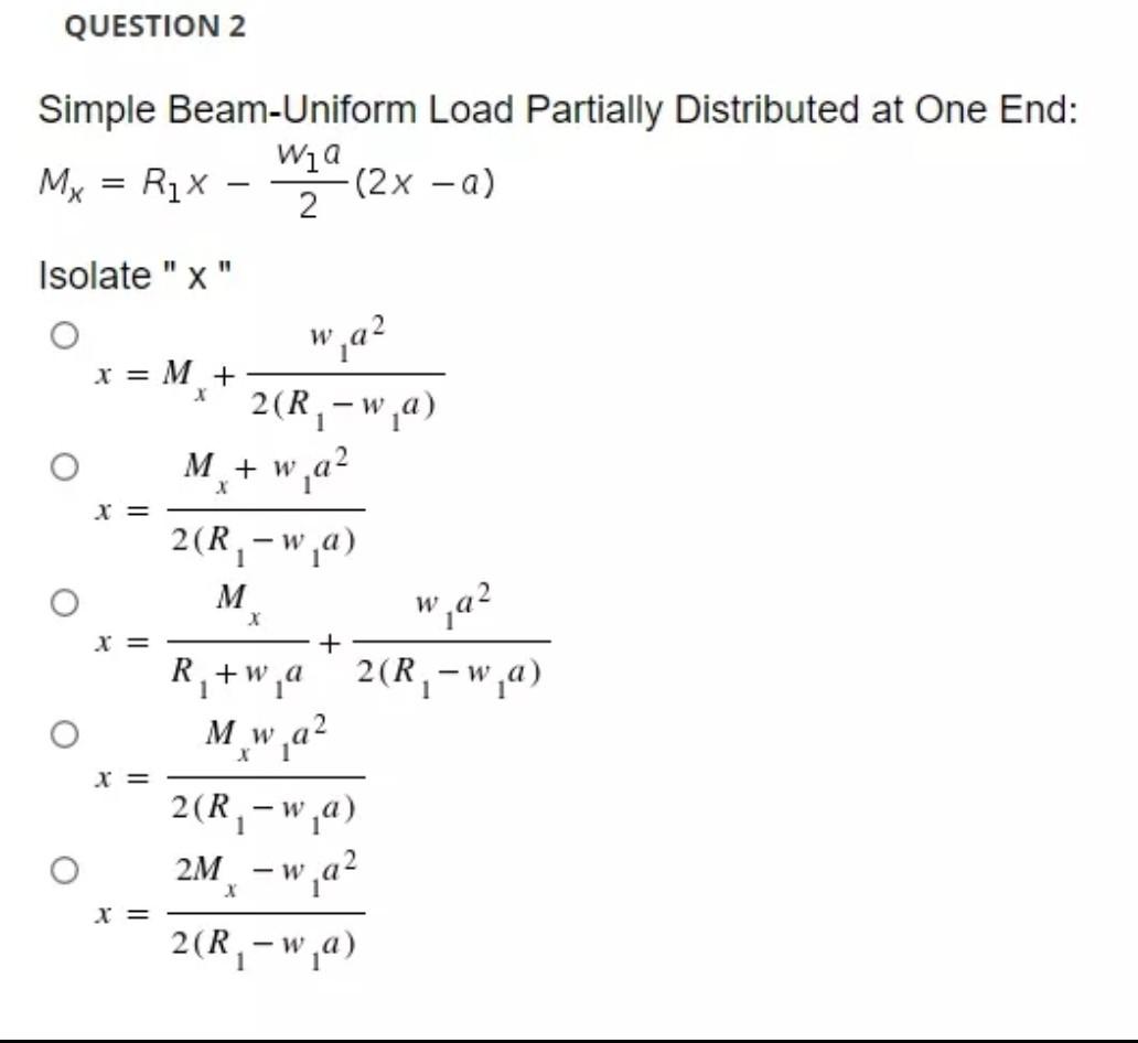Solved QUESTION 2 Simple Beam-Uniform Load Partially | Chegg.com