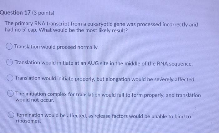 Solved Question 17 (3 points) The primary RNA transcript | Chegg.com