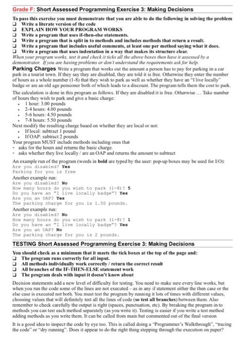 Solved a a Grade F: Short Assessed Programming Exercise 3: | Chegg.com Solved a a Grade F: Short Assessed Programming Exercise 3: | Chegg.com