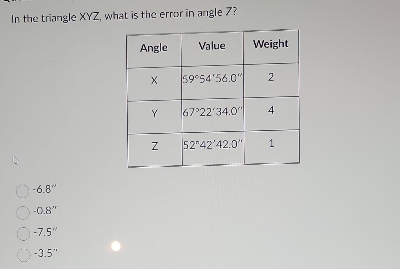 Solved In the triangle XYZ, what is the error in angle Z ? | Chegg.com