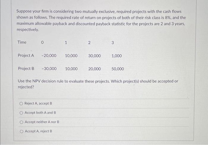 Solved Suppose your firm is considering two mutually | Chegg.com