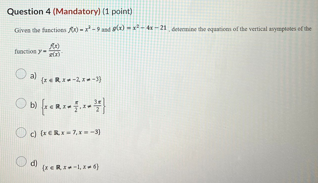 Solved Question 4 (Mandatory) (1 ﻿point)Given the functions | Chegg.com