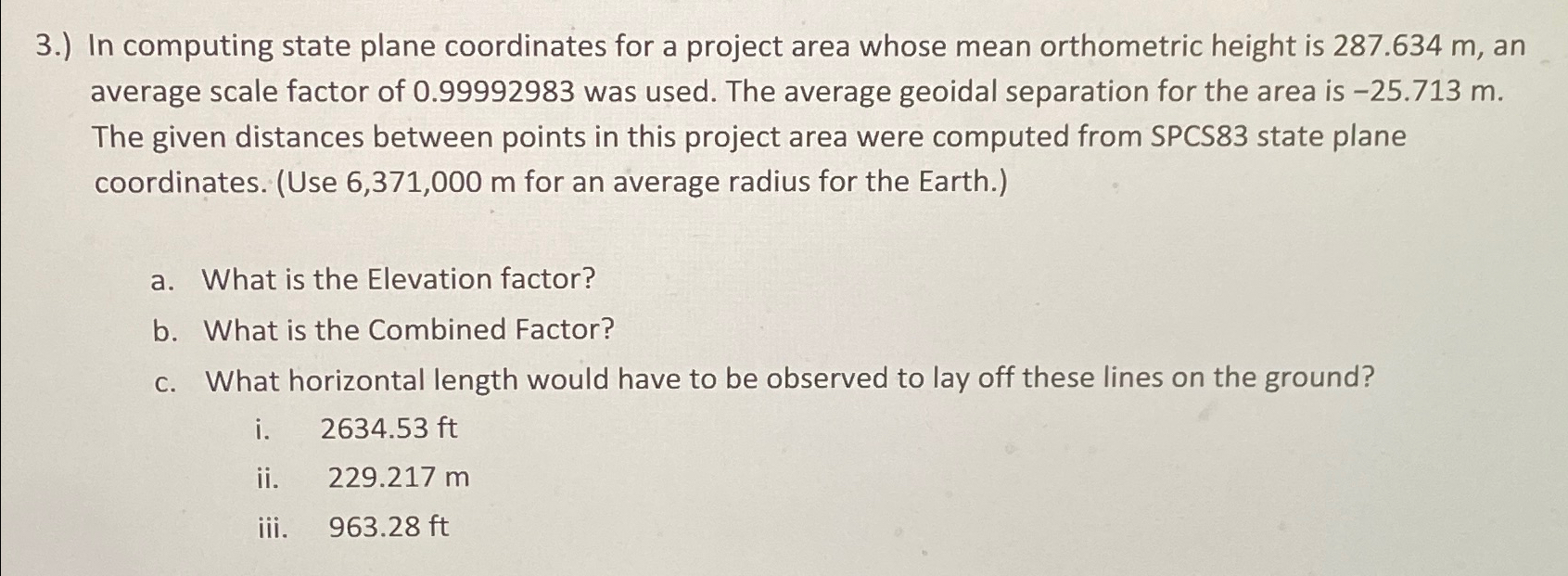 Solved 3.) ﻿In computing state plane coordinates for a | Chegg.com