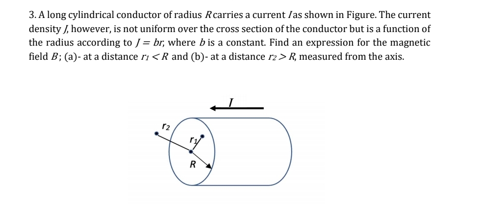 Solved A long cylindrical conductor of radius R ﻿carries a | Chegg.com