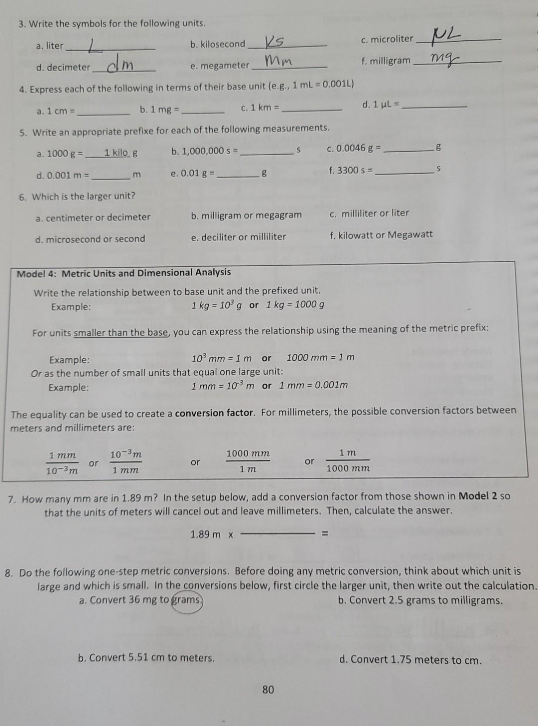 Solved c. microliter 3. Write the symbols for the following | Chegg.com