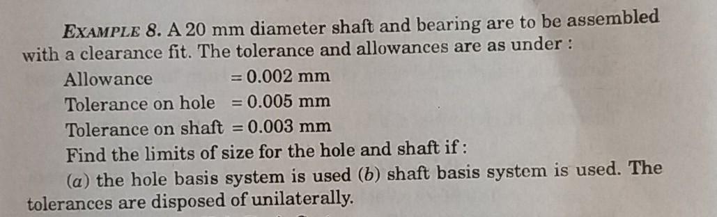 Solved a EXAMPLE 8. A 20 mm diameter shaft and bearing are | Chegg.com