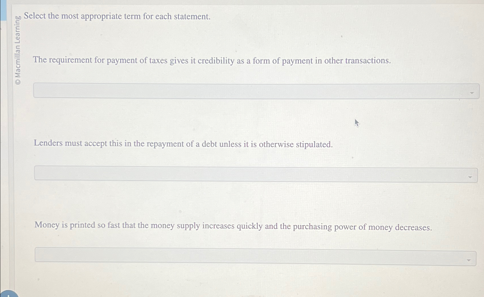 Solved Select the most appropriate term for each | Chegg.com