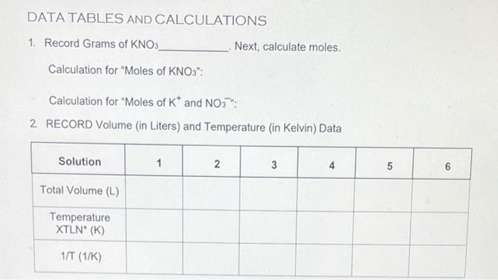 Solved DATA TABLES AND CALCULATIONS 1. Record Grams of KNO3 | Chegg.com