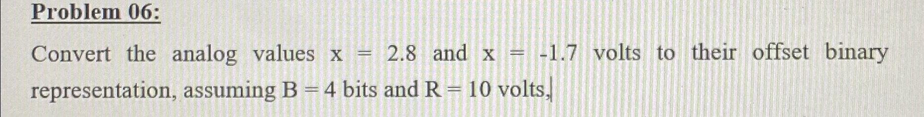 Solved Problem 06:Convert the analog values x=2.8 ﻿and | Chegg.com
