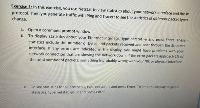 Solved Exercise 1: In this exercise, you use Netstat to view | Chegg.com