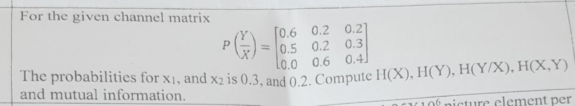 Solved For the given channel matrix | Chegg.com