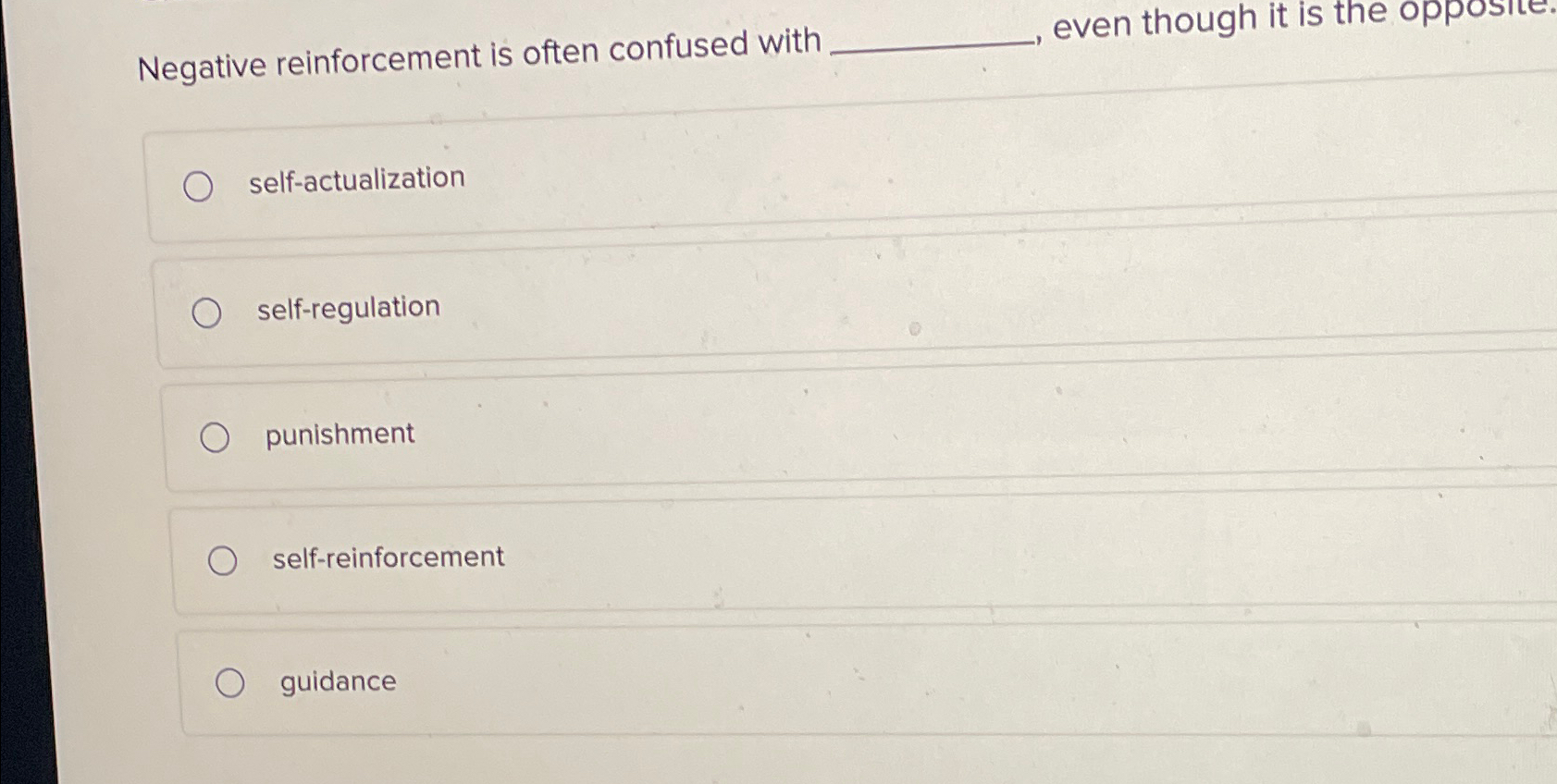 Solved Negative reinforcement is often confused with even | Chegg.com