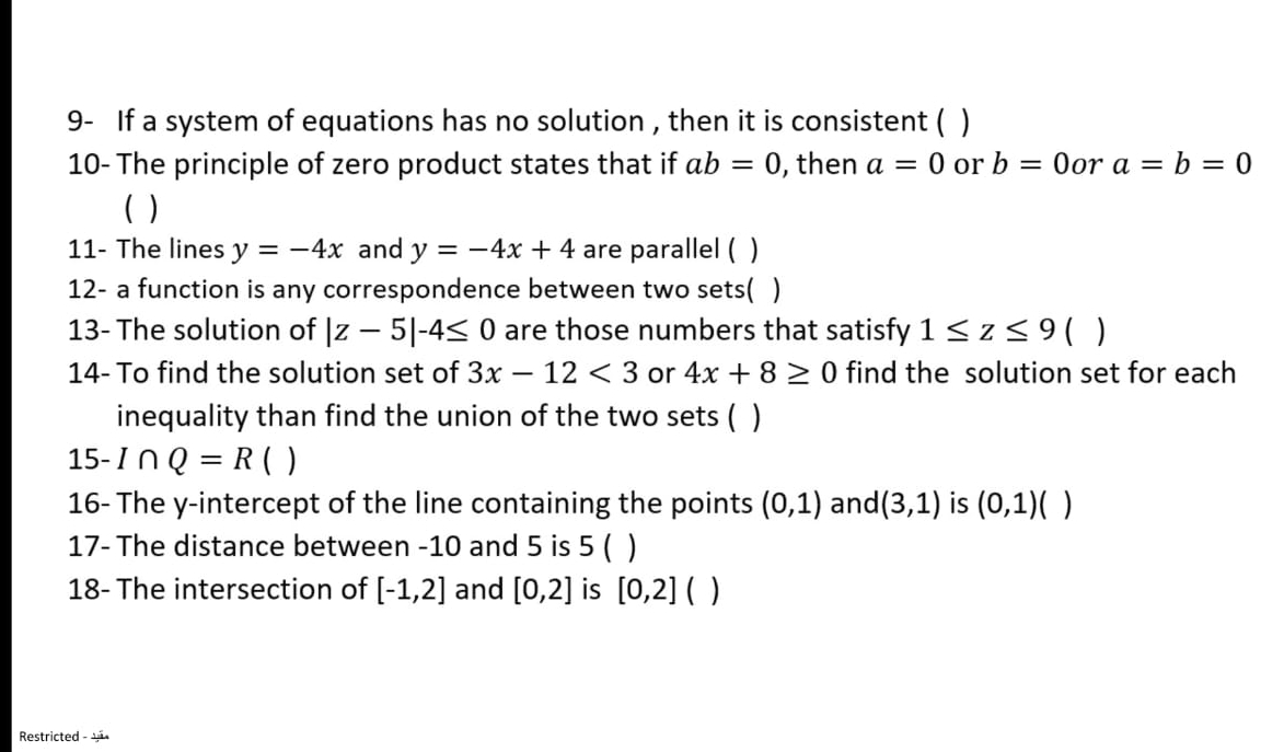 Solved 9- ﻿If a system of equations has no solution, then it | Chegg.com